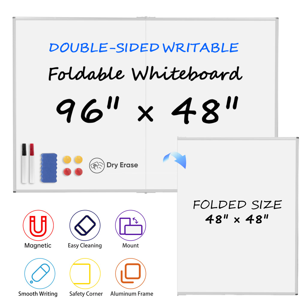VUSIGN Foldable Double-Sided Writable Board, 96" x 48" Large Dry Erase ...