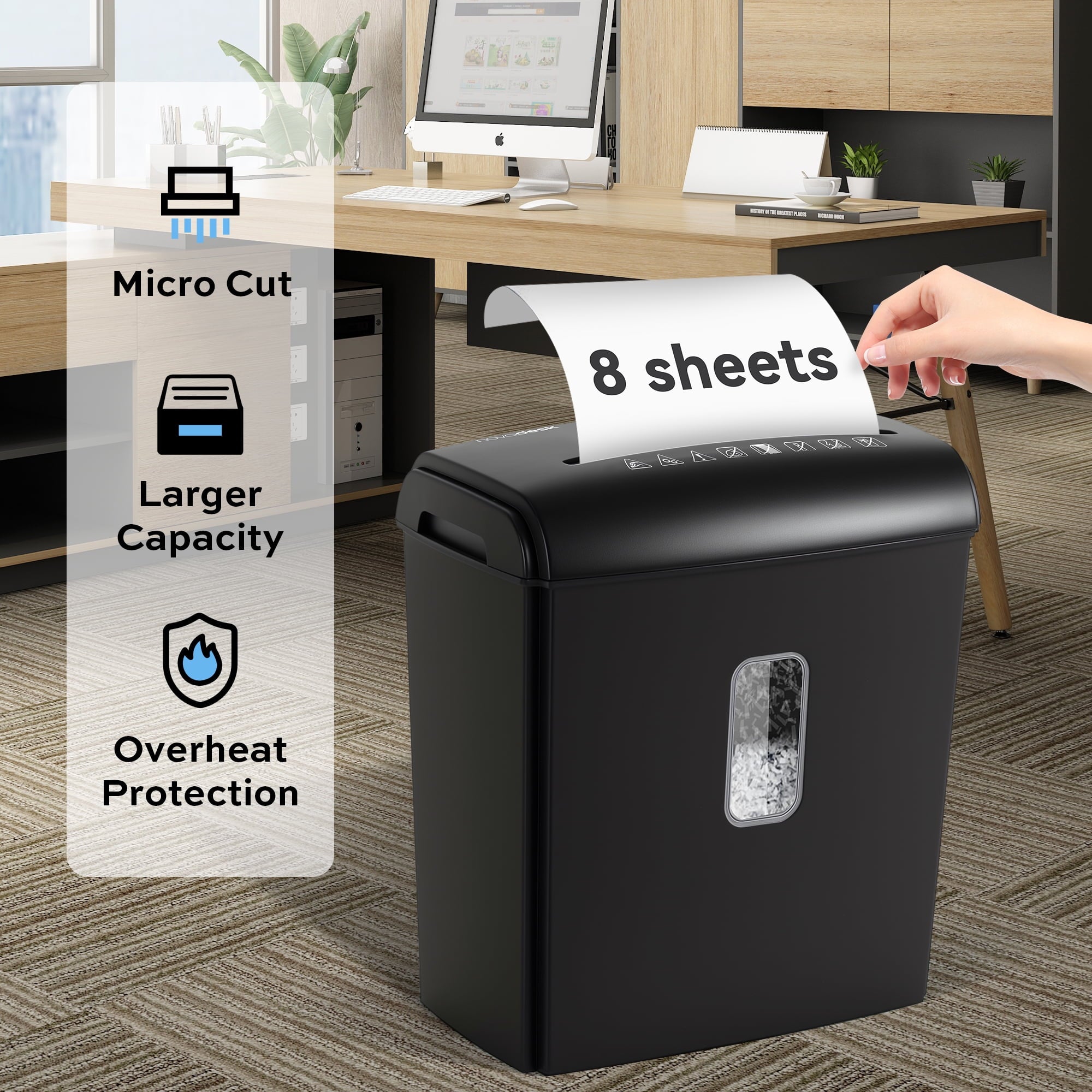 NOVODESK 8-Sheet Micro Cut Paper Shredder P-4 High Security for Home O ...