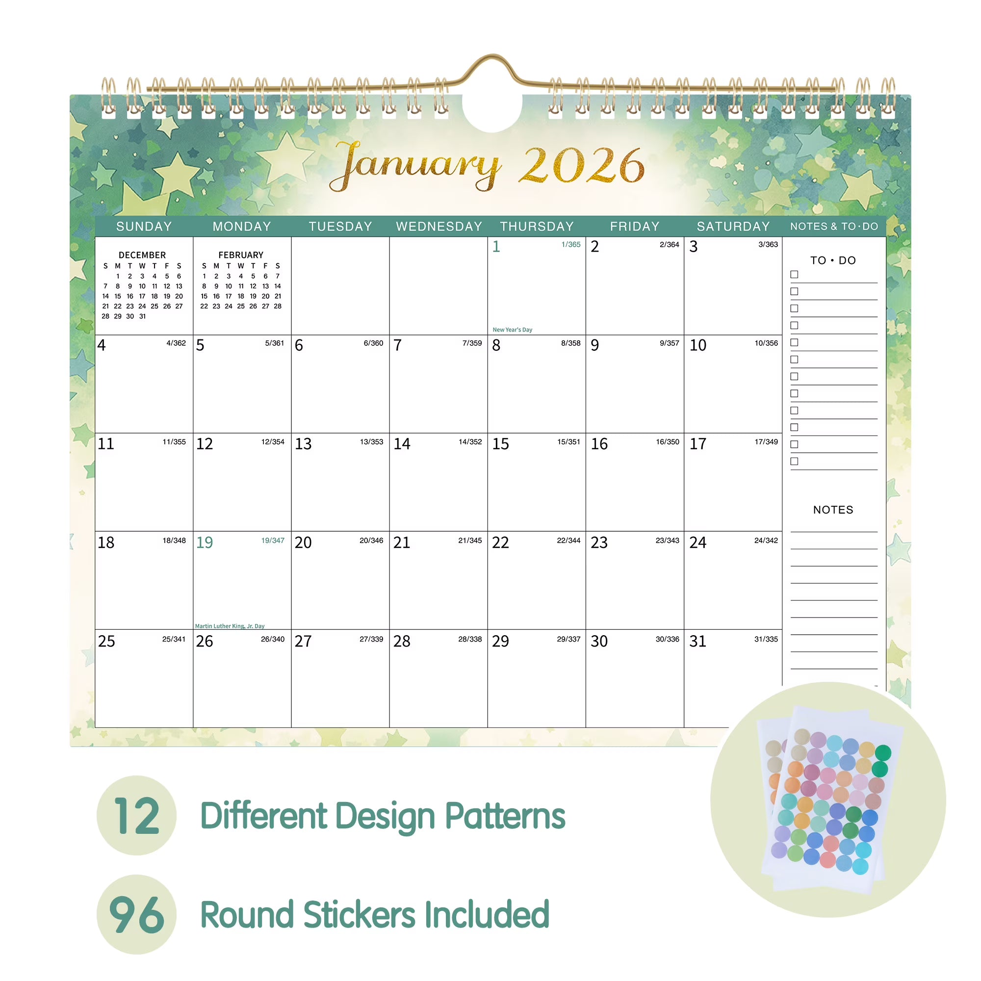 Deli 2026 Wall Calendar, 11" x 8.5", Thick Paper with Julian Dates and ...