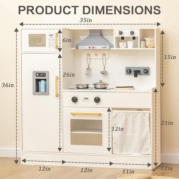 Deli Kids Kitchen Playset, Realistic Wooden Kitchen Playset for Toddle ...